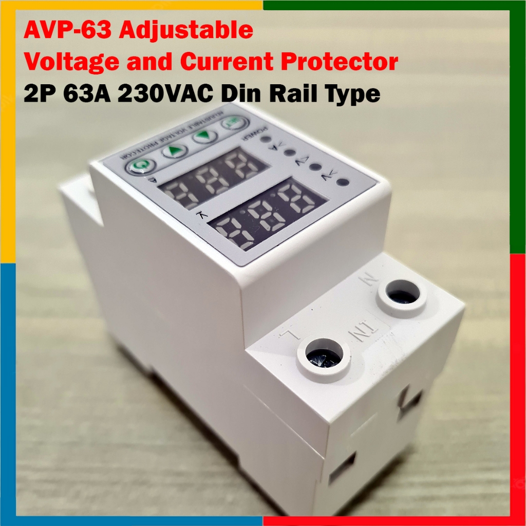 Jual AVP-63 Adjustable Voltage and Current Protector 2P 63A 230VAC Din Rail Type with 4 Buttons ...