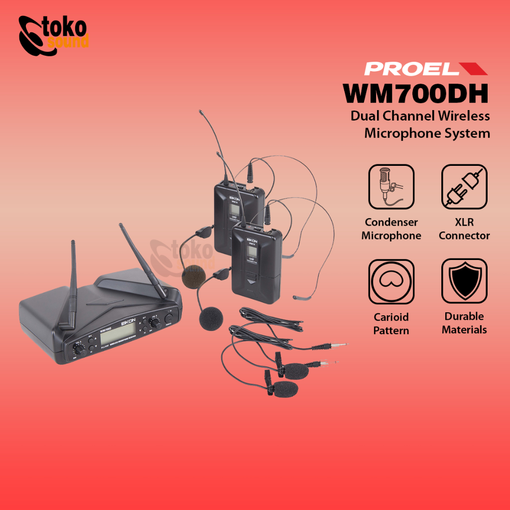 Jual PROEL EIKON WM700DH - DUAL CHANNEL UHF WIRELESS BELT-PACK ...
