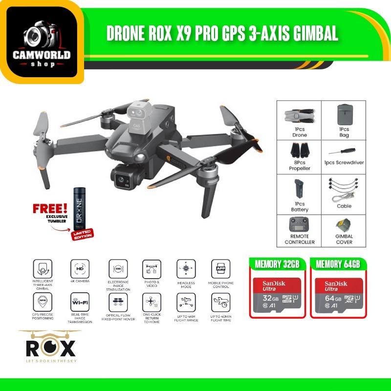Jual Drone ROX X9 PRO GPS 3-Axis Gimbal 6KM Camera 4K 40 Min RC Quadcopter | Shopee Indonesia