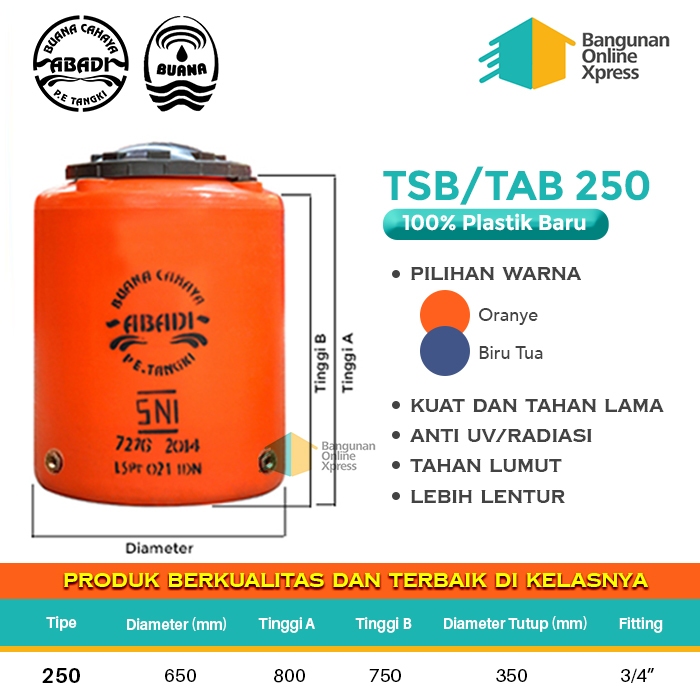 Jual TANGKI AIR / TOREN / TANDON AIR ABADI/BUANA TB250 (250 LITER ...