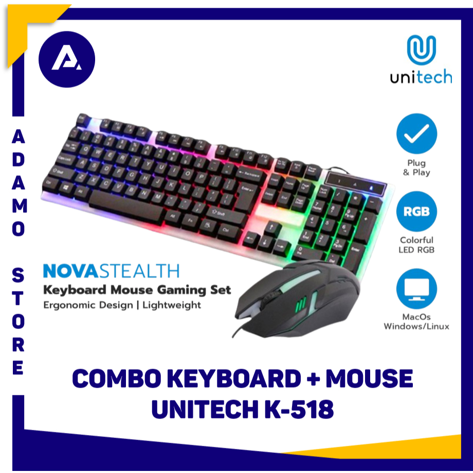 Jual Keyboard Mouse Combo Unitech K518 RGB LED USB | Shopee Indonesia