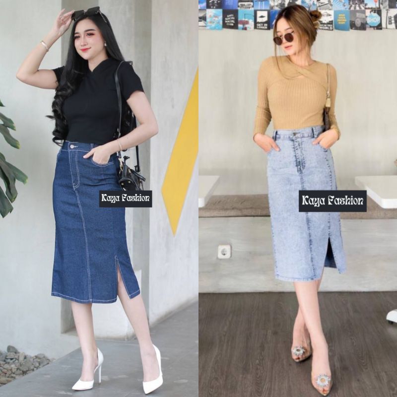 Jual NYCTA JEANS SKIRT ROK WANITA PENDEK SELUTUT STRETCH BELAHAN ...