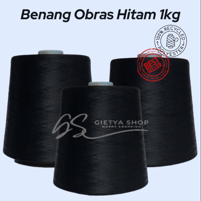 Jual Benang Obras Hitam 1Kg | Benang Obras Polyester | Benang Obras ...