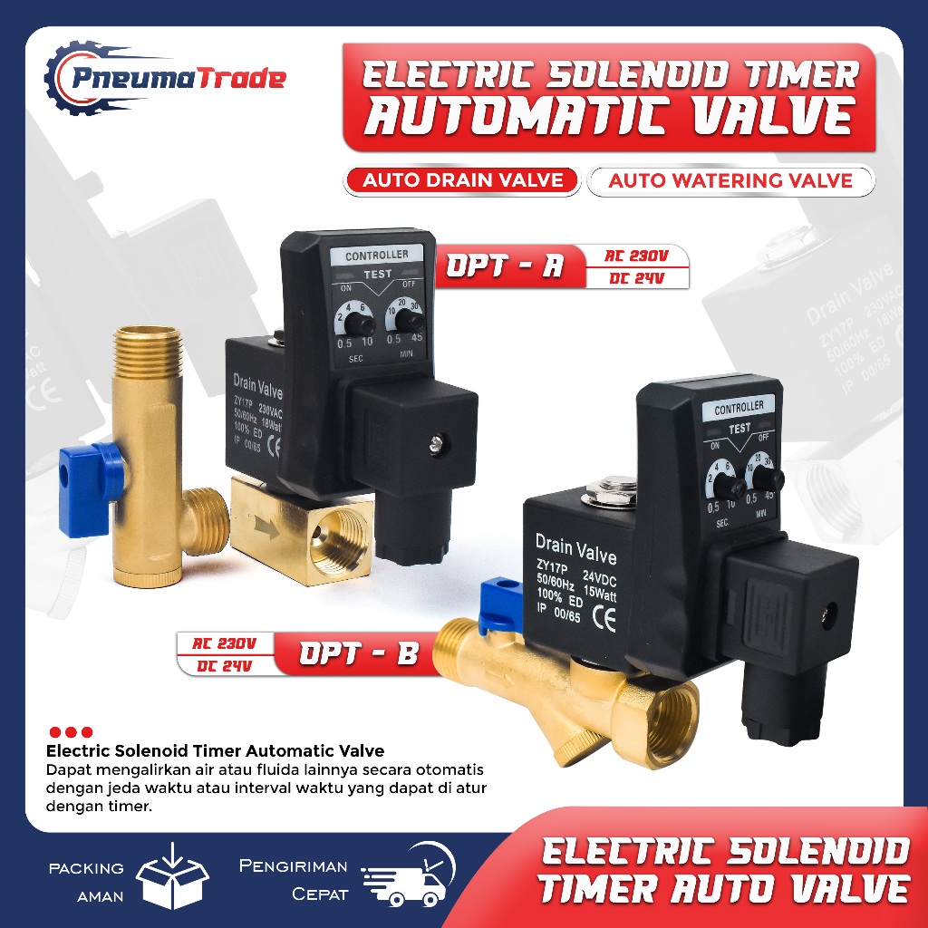 Jual 1/2" OPT-A Electric Solenoid Valve Timer Auto Drain 16bar 230 vac ...
