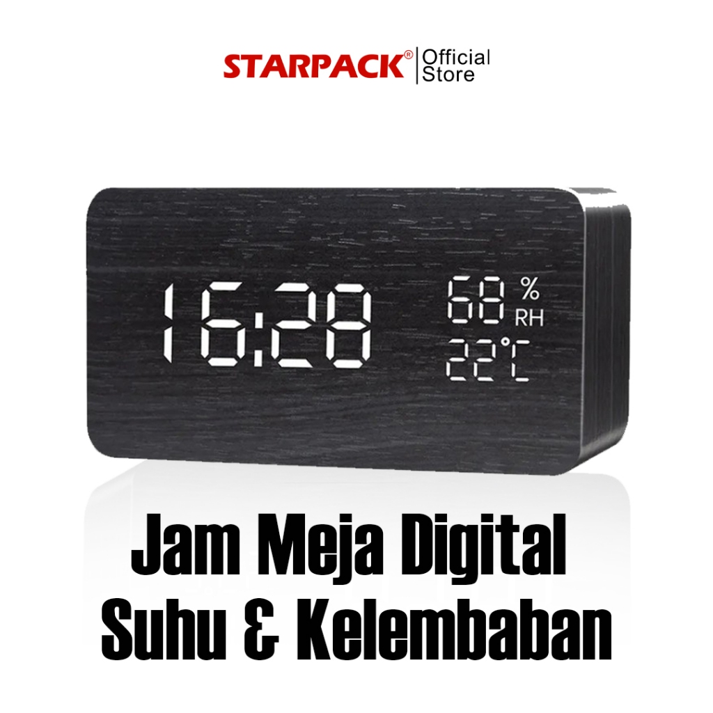 Jual Jam Meja Kayu Led Digital + Suhu & Kelembaban / Digital Wood Clock ...