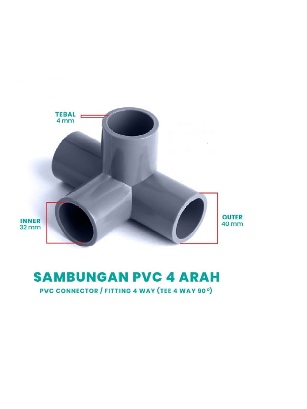 Jual 4 Way sambungan fitting konektor side tee elbow pipa pvc putih dan ...