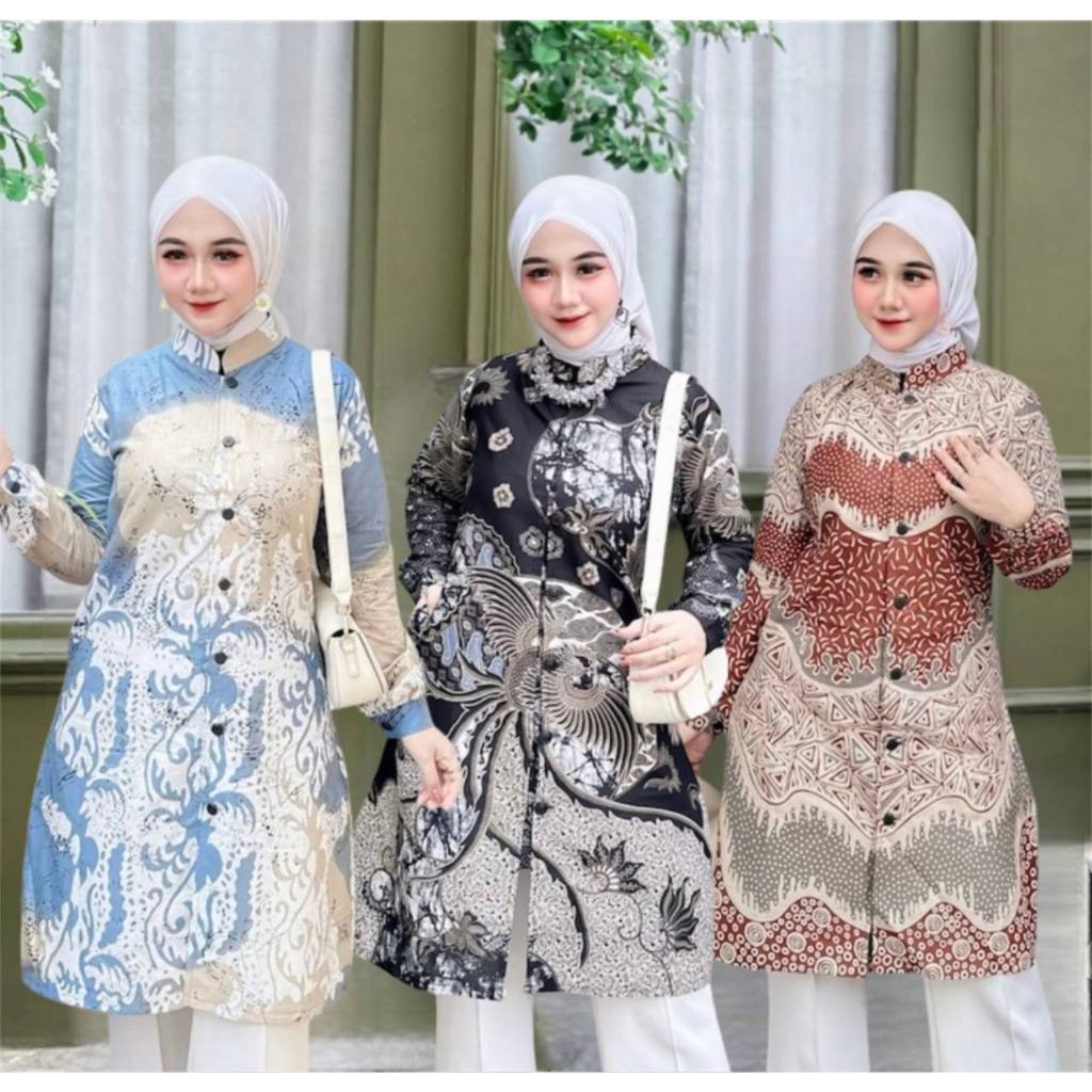 Jual Tunik Batik Atasan Wanita Modern Dress Batik Wanita Seragam Baju Batik Kerja Kantor Wanita ...