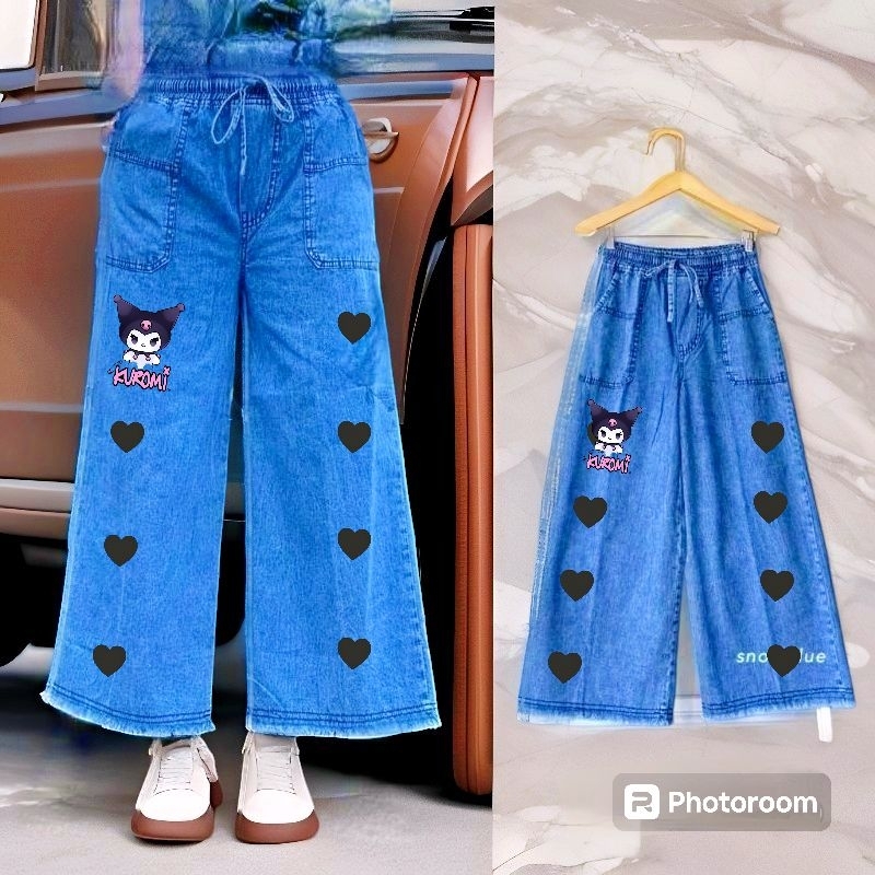 Jual KULOT JEANS ANAK TERBARU SABLON KUROMI HELLO KITTY LOVE USIA 6-17 ...