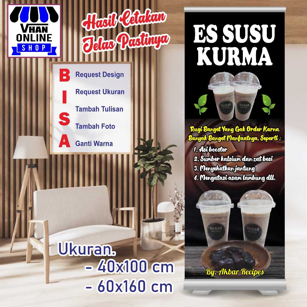 Jual Cetak Banner Spanduk MMT Jualan Es Susu Kurma Model Berdiri ...