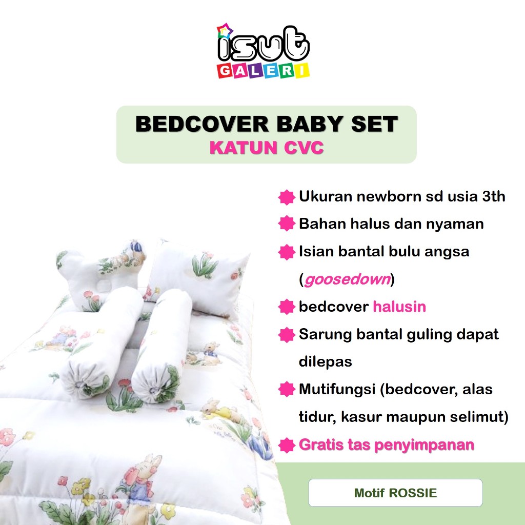 Jual ISUT GALERI - ROSSIE Bedcover Baby Set Bantal Guling Bayi | KADO ...