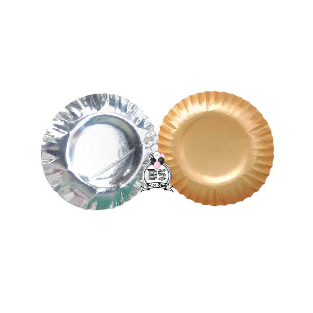 Jual ( 1 Pack isi 10 Pcs ) Piring Kertas Gold Silver / Piring Kue / Piring Tart / Piring Bulat ...