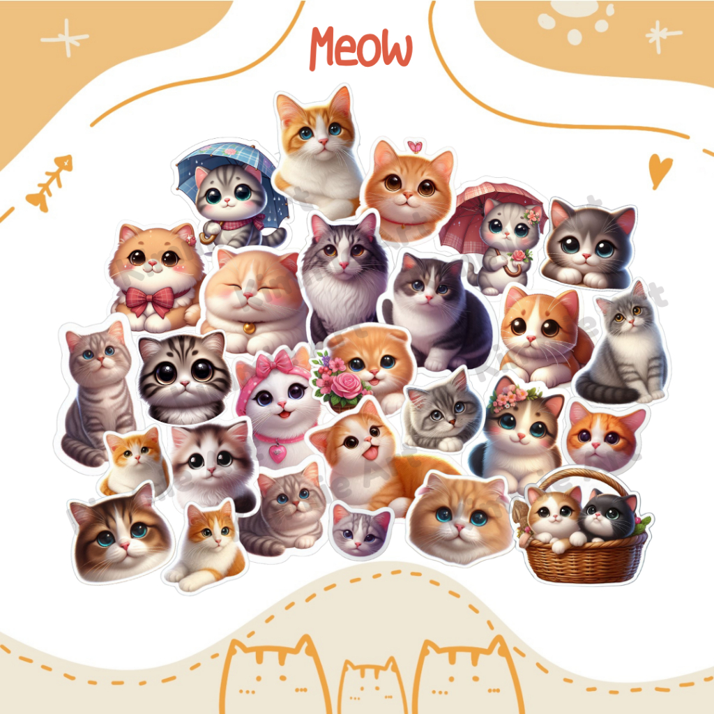 Jual Stiker Kucing Meow Kucing Lucu Realistic Aesthetic Sticker Deco ...