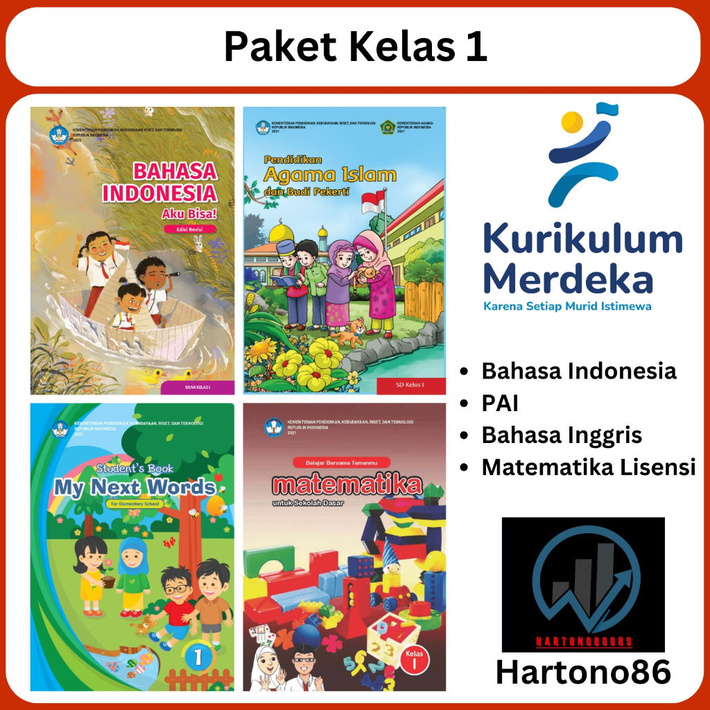 Jual Buku paket komplit untuk SD/MI kelas 1 Bahasa Indonesia (revisi) bahasa inggris PAI ...