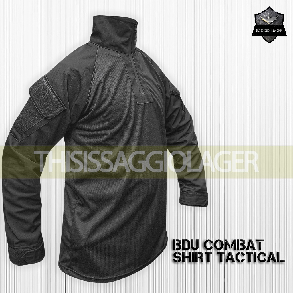 Jual BAJU TACTICAL KAOS BDU COMBAT SHIRT DRY FIT RIPSTOP BLACK HITAM POLOS LEHER KERAH TINGGI ...