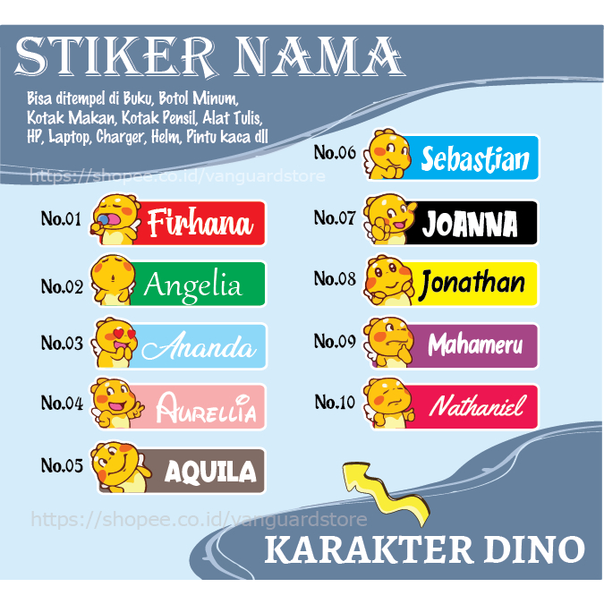 Jual STICKER LABEL NAMA DINO KUNING SPIRITED AWAY STIKER LEBEL CUSTOM ...