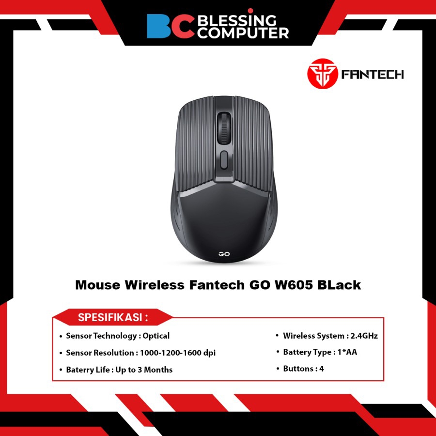 Jual Mouse Wireless Fantech GO W605 BLack | Shopee Indonesia