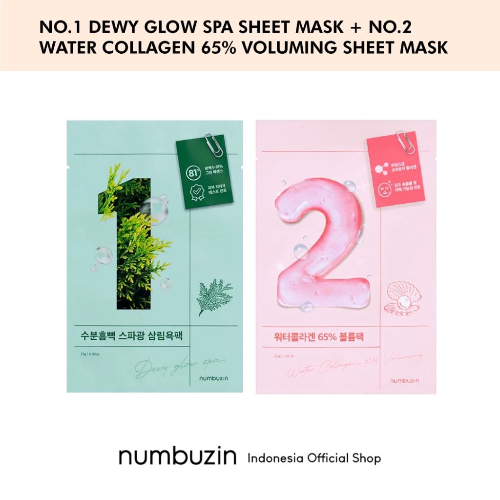 Jual Numbuzin No.1 Dewy Glow Spa Sheet Mask + No.2 Water Collagen 65% ...