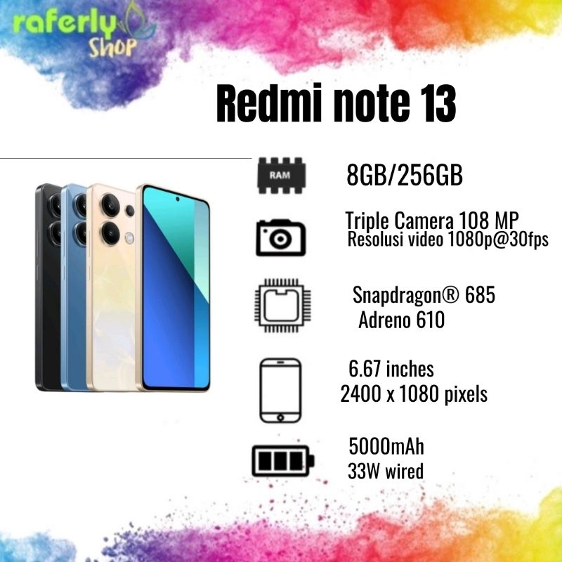 Jual Xiaomi Redmi Note 13 Ram 8/256 AMOLED 120Hz 108Mp Snapdragon 685 ...