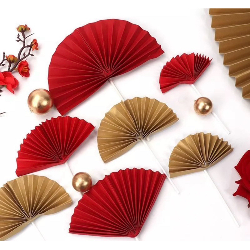 Jual [SET] Hiasan Cake Topper Kue KIPAS kertas paper fan imlek | Shopee ...