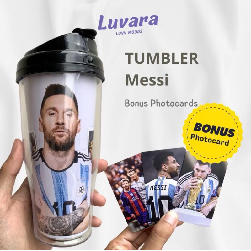 Jual Tumbler black MESSI 460 ml botol minum elegan idolamu Bonus ...