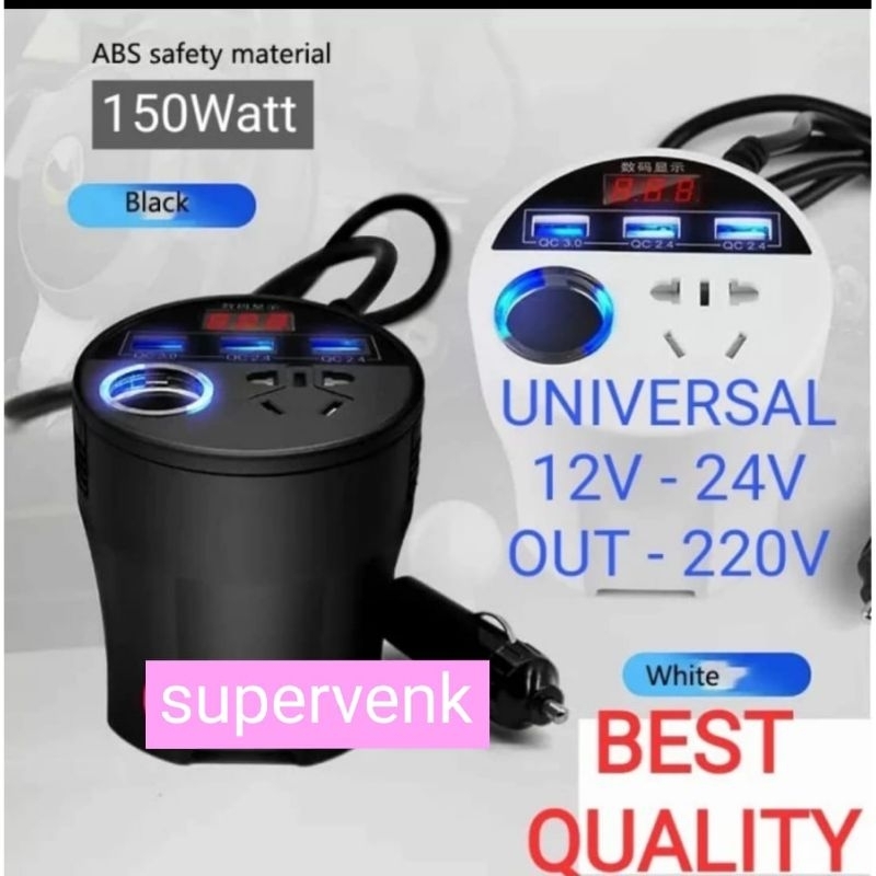 Jual power inverter cup holder mobil BYD DC 12V 24V to AC 220V | Shopee ...