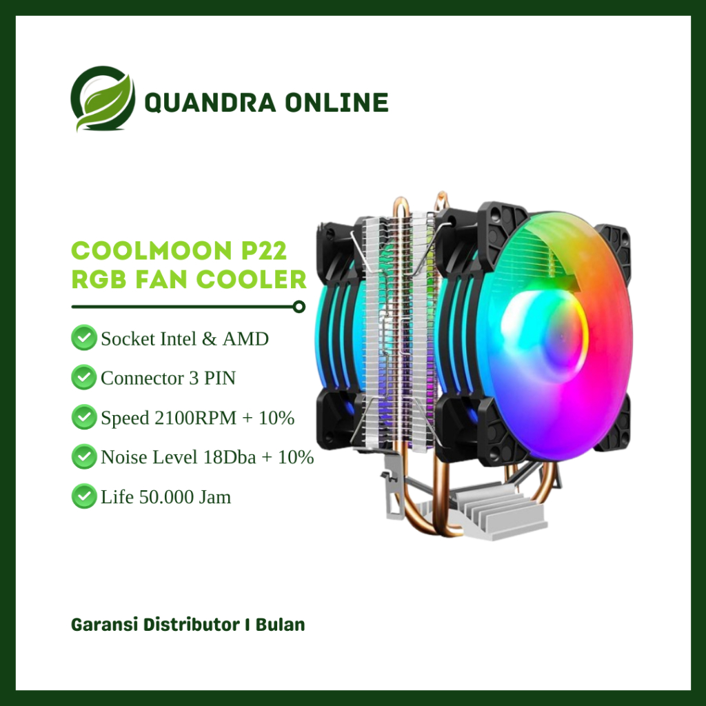 Jual CPU FAN COOLER COOLMOON RGB P22 FOR INTEL DAN AMD FAN PROCESSOR ...