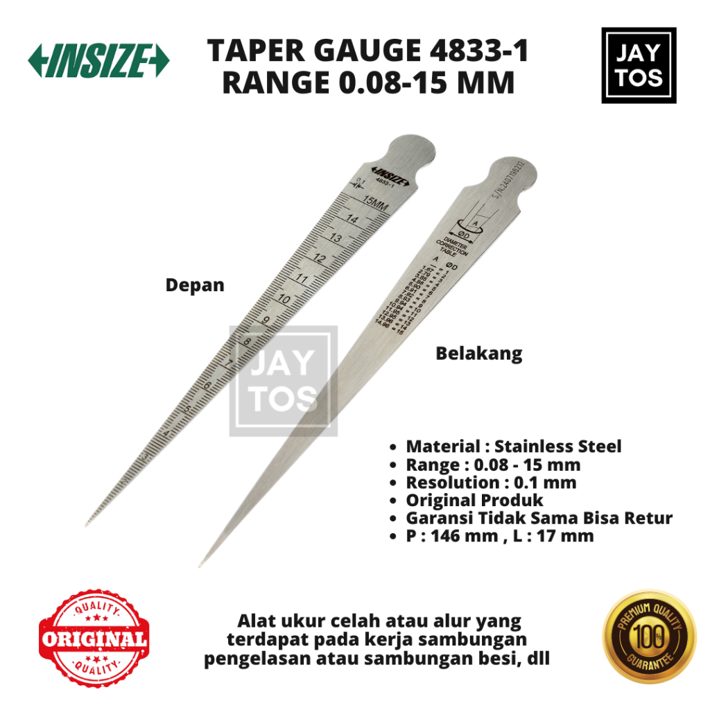 Jual INSIZE 4833-1 TAPER GAGE / TAPER GAUGE / ALAT UKUR DIAMETER DALAM ...