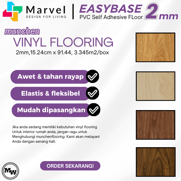 Jual Lantai Vinyl Kayu Stiker MARVEL EASYBASE 2 mm ( 1box isi 24pcs >>> 3,34m2 ) / Flooring ...