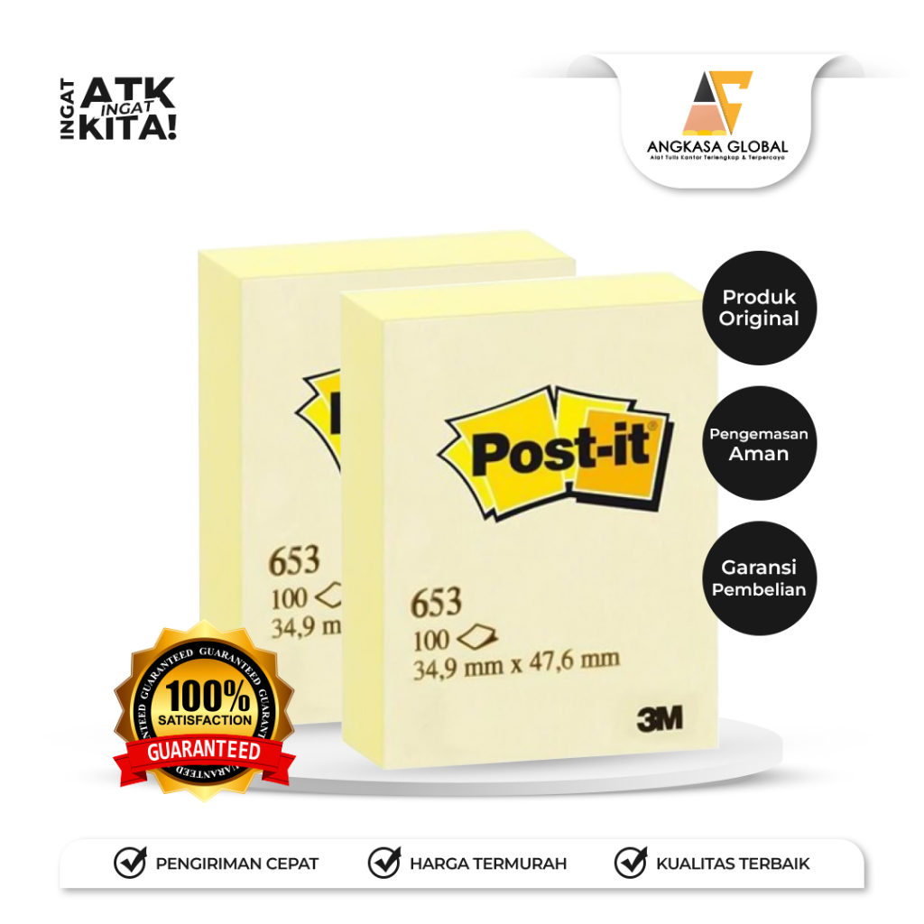 Jual POST IT 3M STICKY NOTE NO.653 (1PAD) | Shopee Indonesia