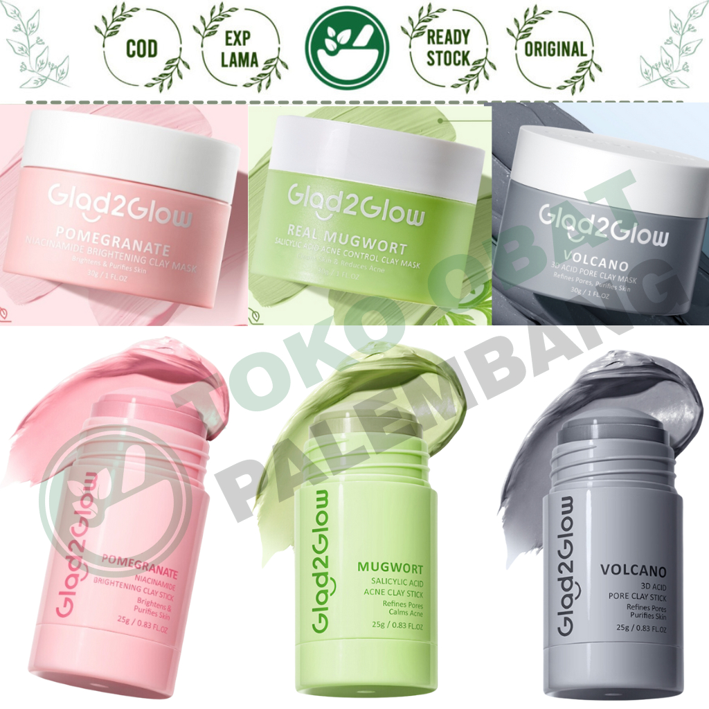 Jual GLAD2GLOW VOLCANO CLAY MASK REAL MUGWORT STICK POMEGRANATE MASKER WAJAH ANTI PORE ACNE FACE ...
