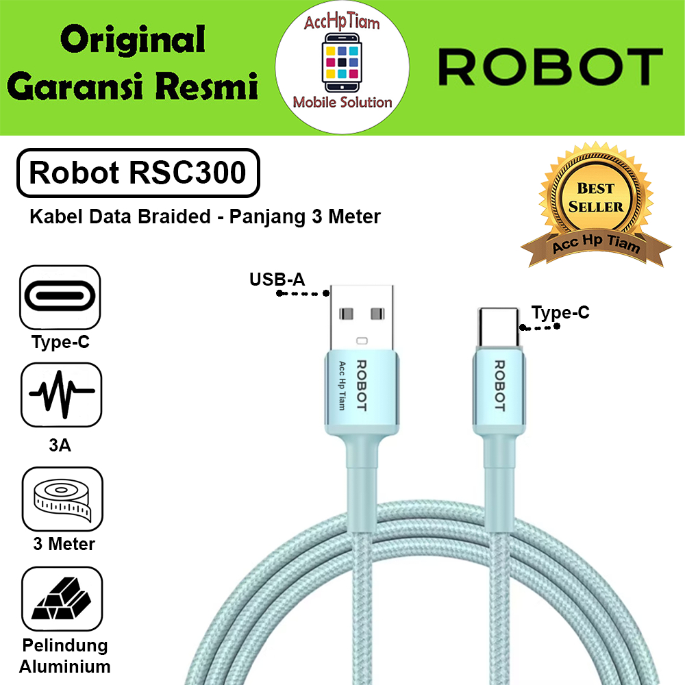 Jual Kabel Data Robot RSC300 Type-C Panjang 3 Meter - Fast Charging 3A ...