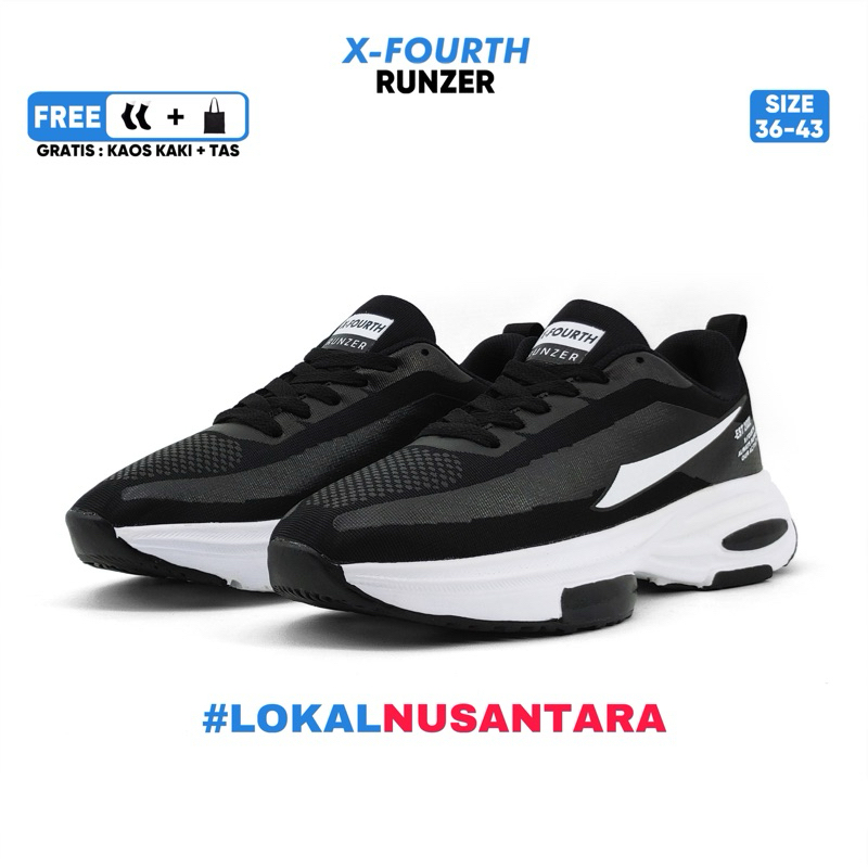 Jual X-Fourth Runzer Hitam Putih - Sepatu Sekolah Sneakers Kerja Casual Dan Olaharga Pria Wanita ...