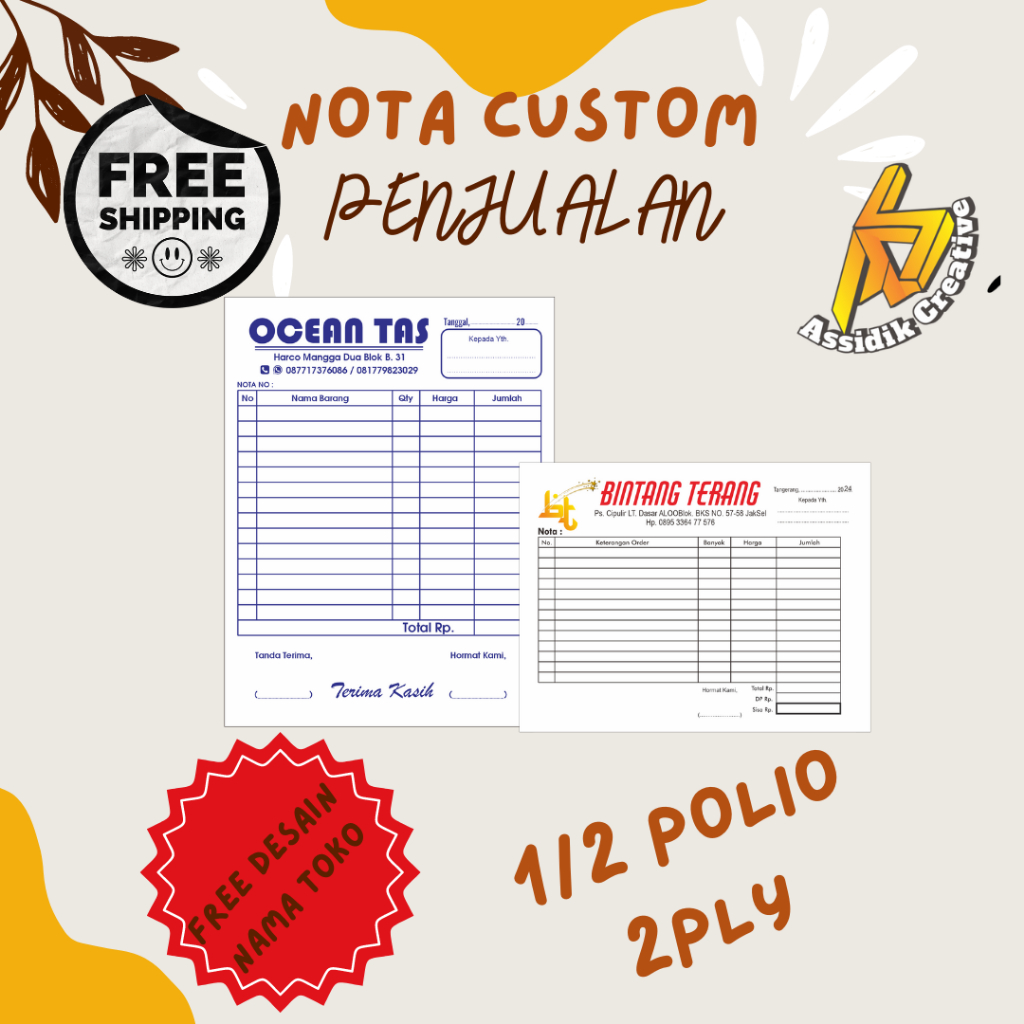 Jual NOTA CUSTOM PENJUALAN 1/2 NCR 2PLY INVOICE PERUSAHAAN RESTORAN ...