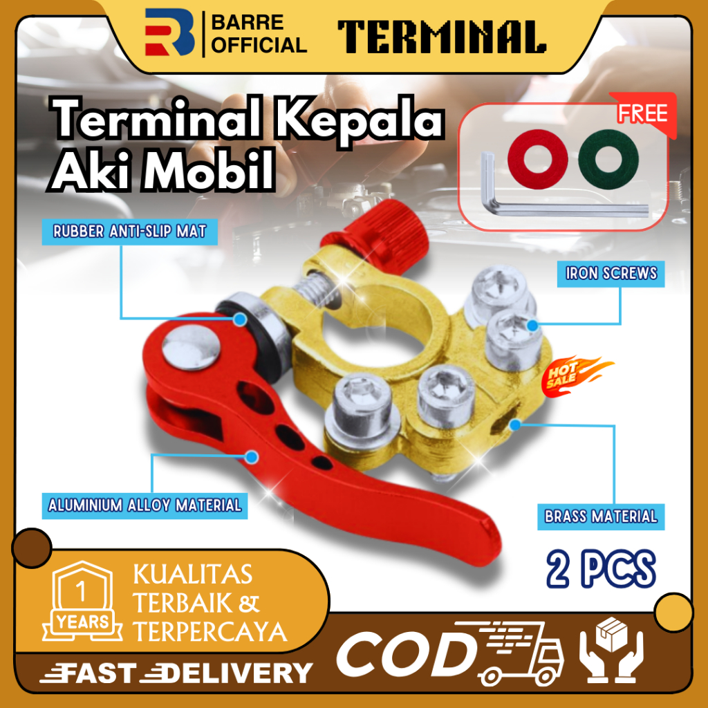 Jual BARRE 2PCS Terminal Kepala Aki Mobil Bahan KUNINGAN Klem Accu ...