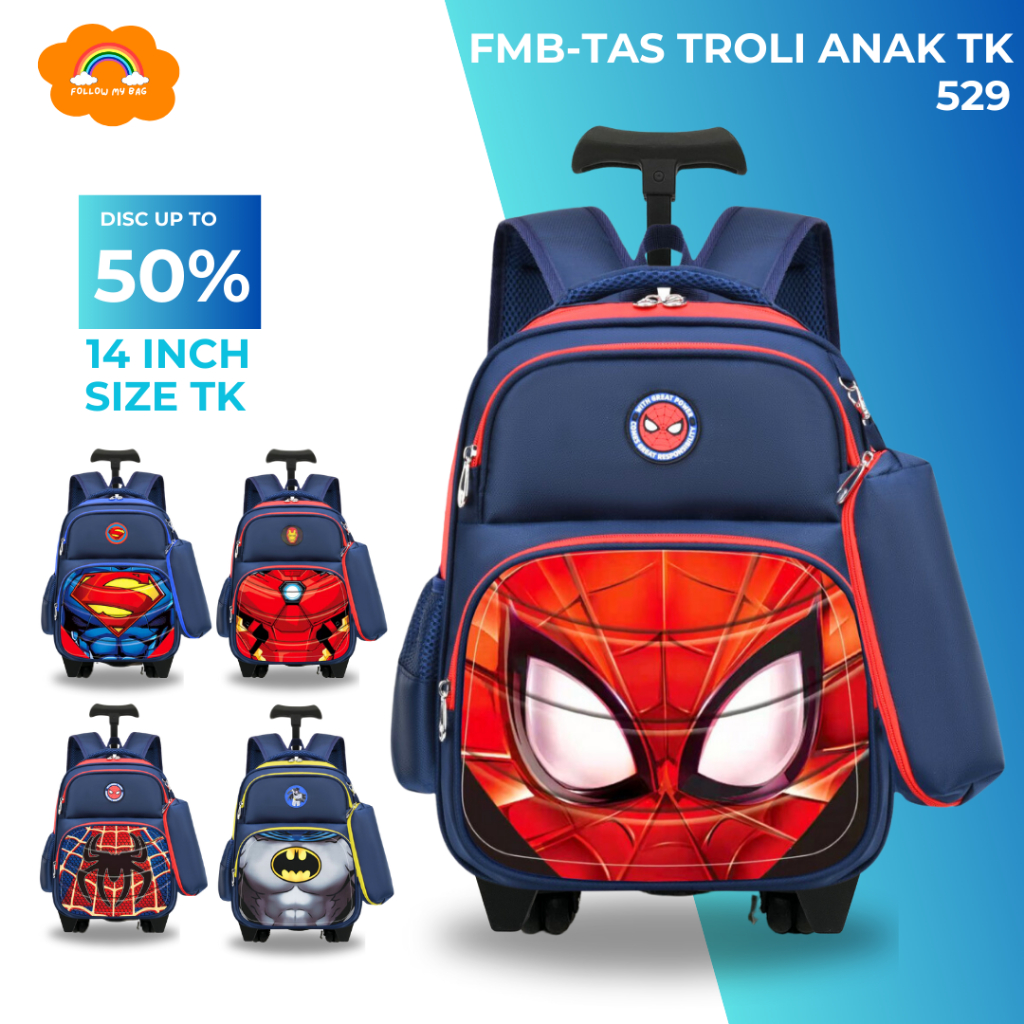 Jual FMB Troli Anak Sekolah Laki Laki Tk Best Quality Gambar Timbul 3D Tas Koper Roda Anak Cowok ...