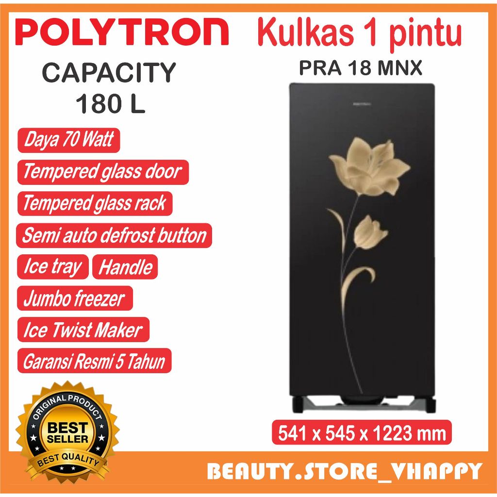 Jual Kulkas 1 Pintu POLYTRON PRA 18 MNX 180 Liter Semi Auto Defrost ...