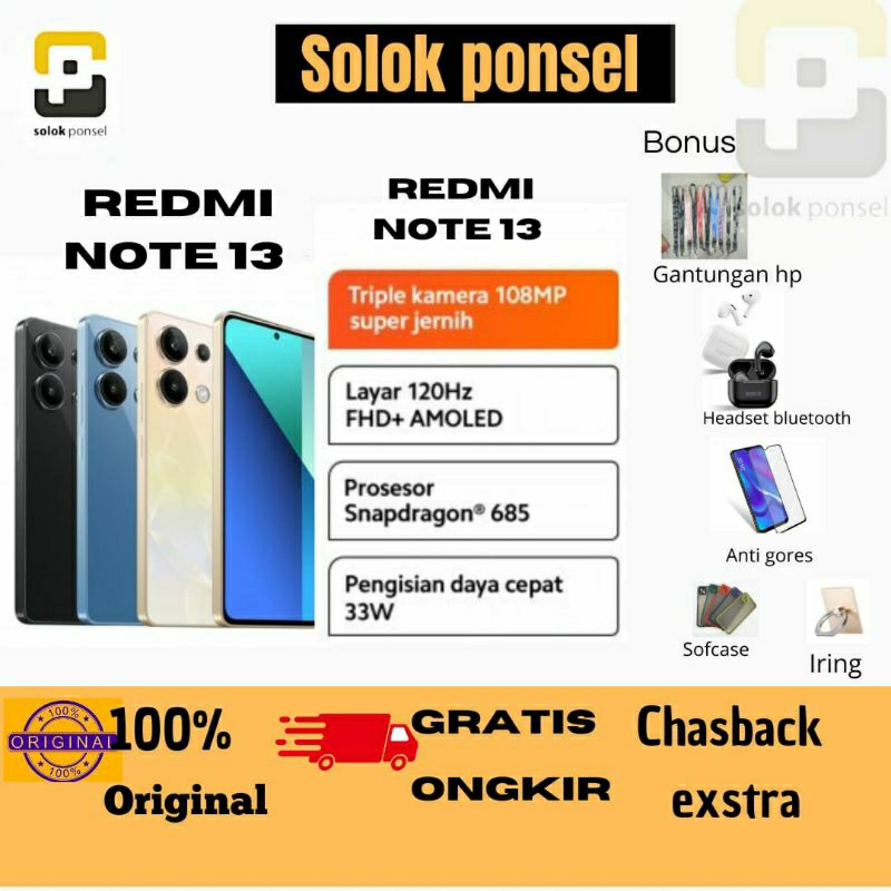 Jual REDMI NOTE 13 RAM 8/256GB Layar 120Hz AMOLED Prosesor Snapdragon ...