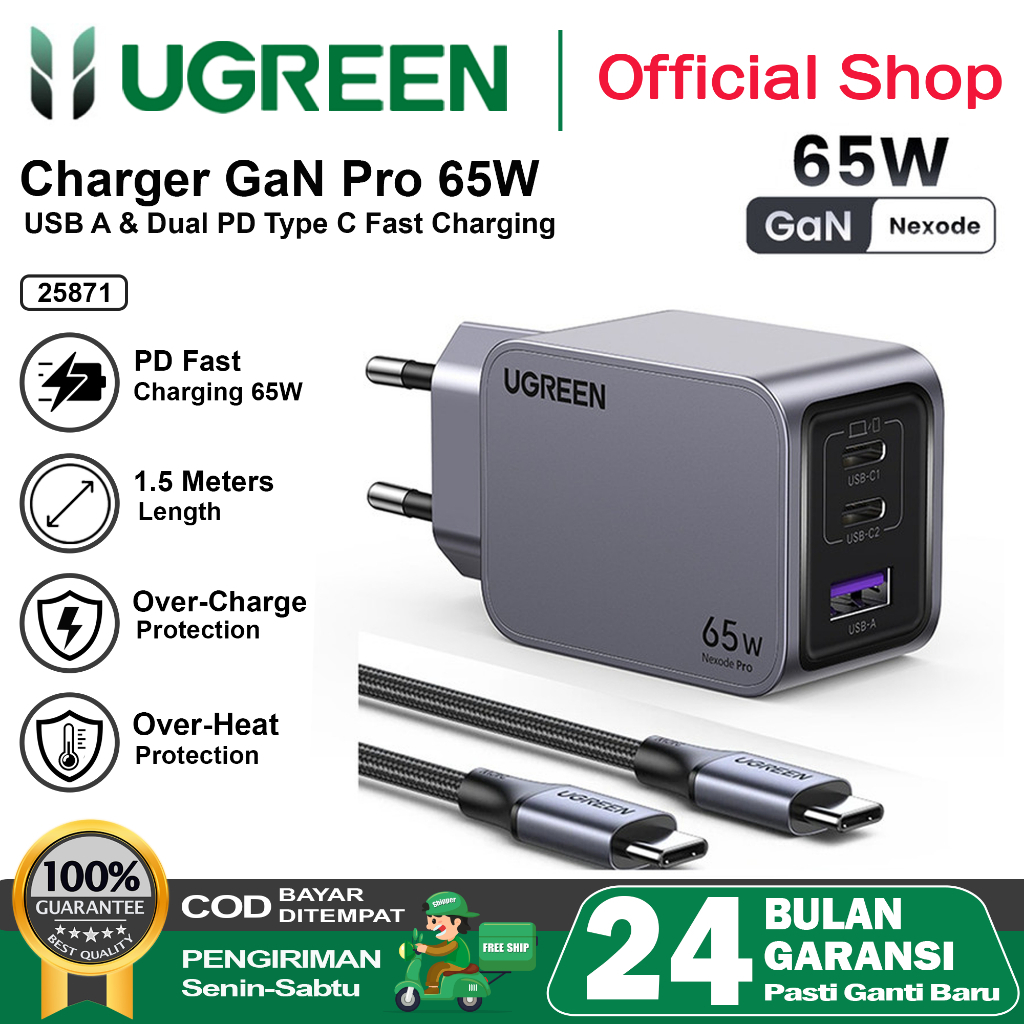 Jual UGREEN Charger GAN NEXODE PRO Mini Size PD Type C Fast Charging 65W | Shopee Indonesia