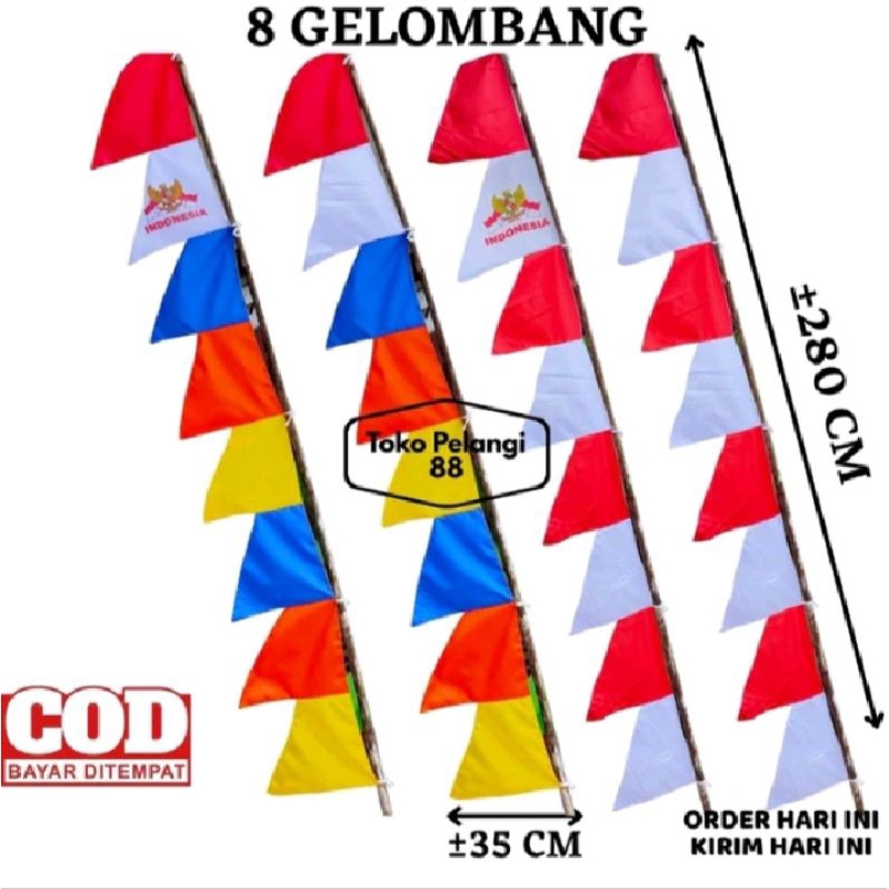 Jual Bendera Umbul-Umbul Warna Merah Putih Panjang Segitiga Termurah 8 Gelombang | Shopee Indonesia