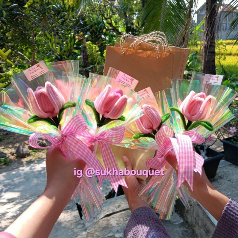 Jual Mini Buket Single Flower Kawat Bulu / Pipe Cleaner Bouquet / COD ...