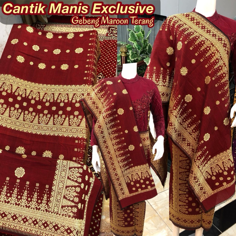 Jual Songket Cantik Manis Exclusive Gebeng Maroon Terang Gold /songket ...