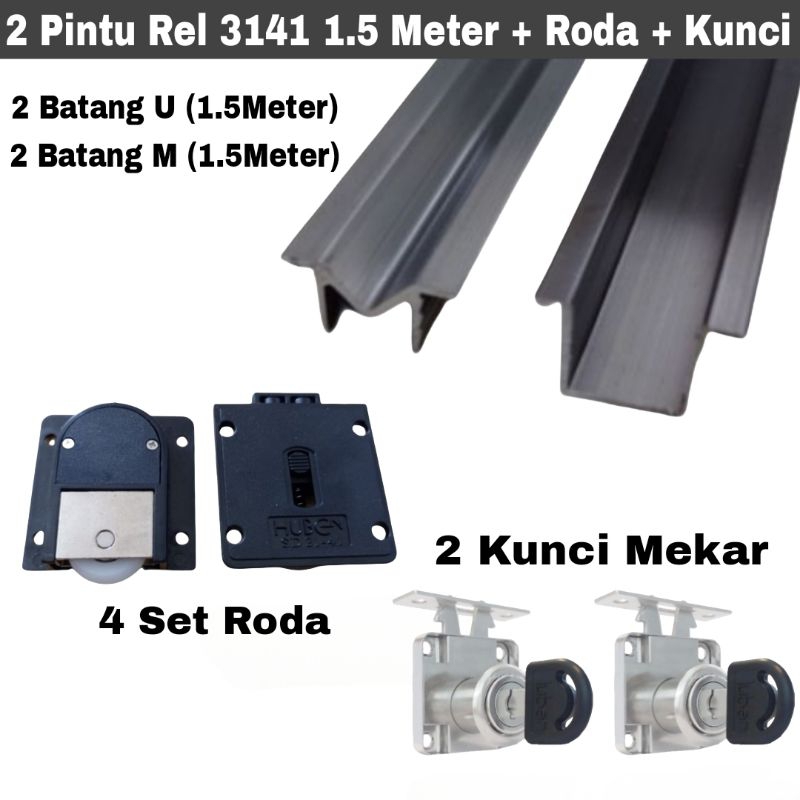 Jual (2 Pintu + Kunci) Paket 2 Rel U M 3141 Lenaga 1.5 Meter + 4 Set ...