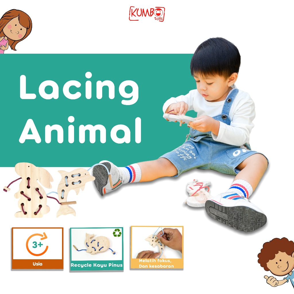 Jual Mainan Edukasi Anak Menjahit Papan Kayu Wooden Lacing Toys ...