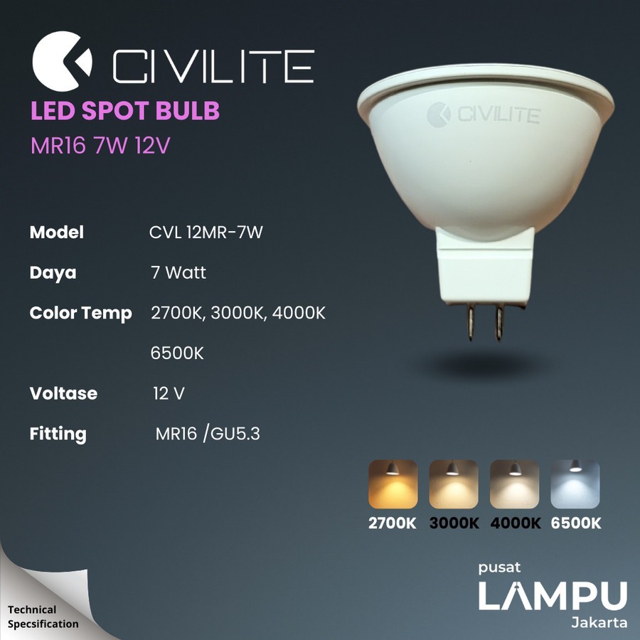 Jual CIVILITE Lampu Spotlight MR16 7W 12Volt 24Volt 25 Degree | Shopee Indonesia