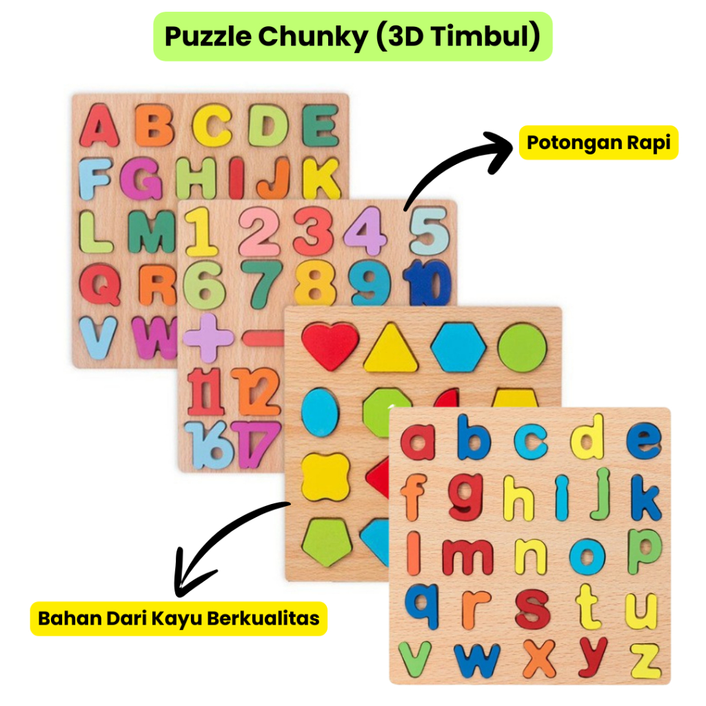 Jual Mainan Kayu Pintar Medium Chunky Puzzle Huruf Shape Dan Angka ...
