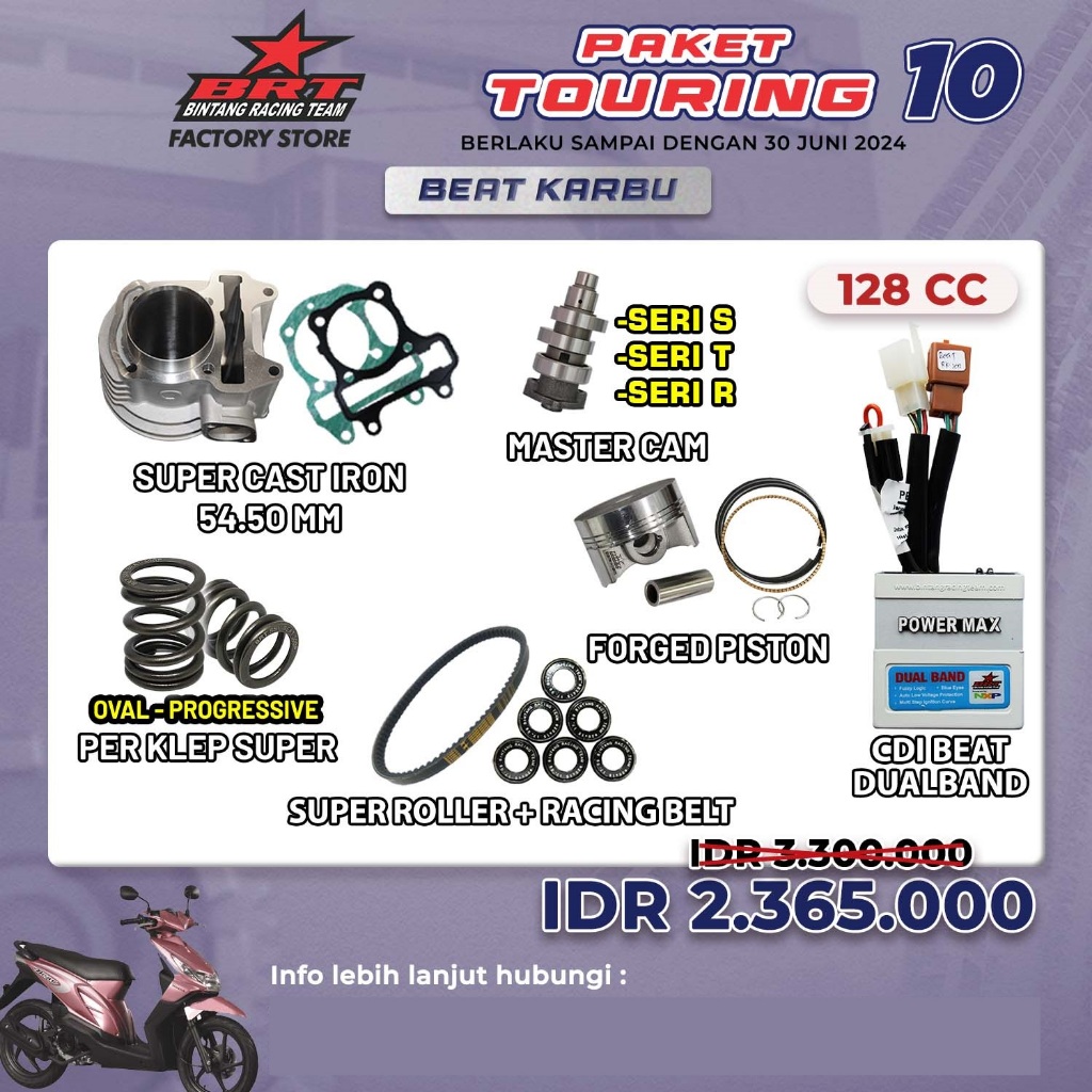 Jual PAKET TOURING 10 BEAT KARBU BRT - BLOCK CAST IRON PISTON 54.50 MM ...