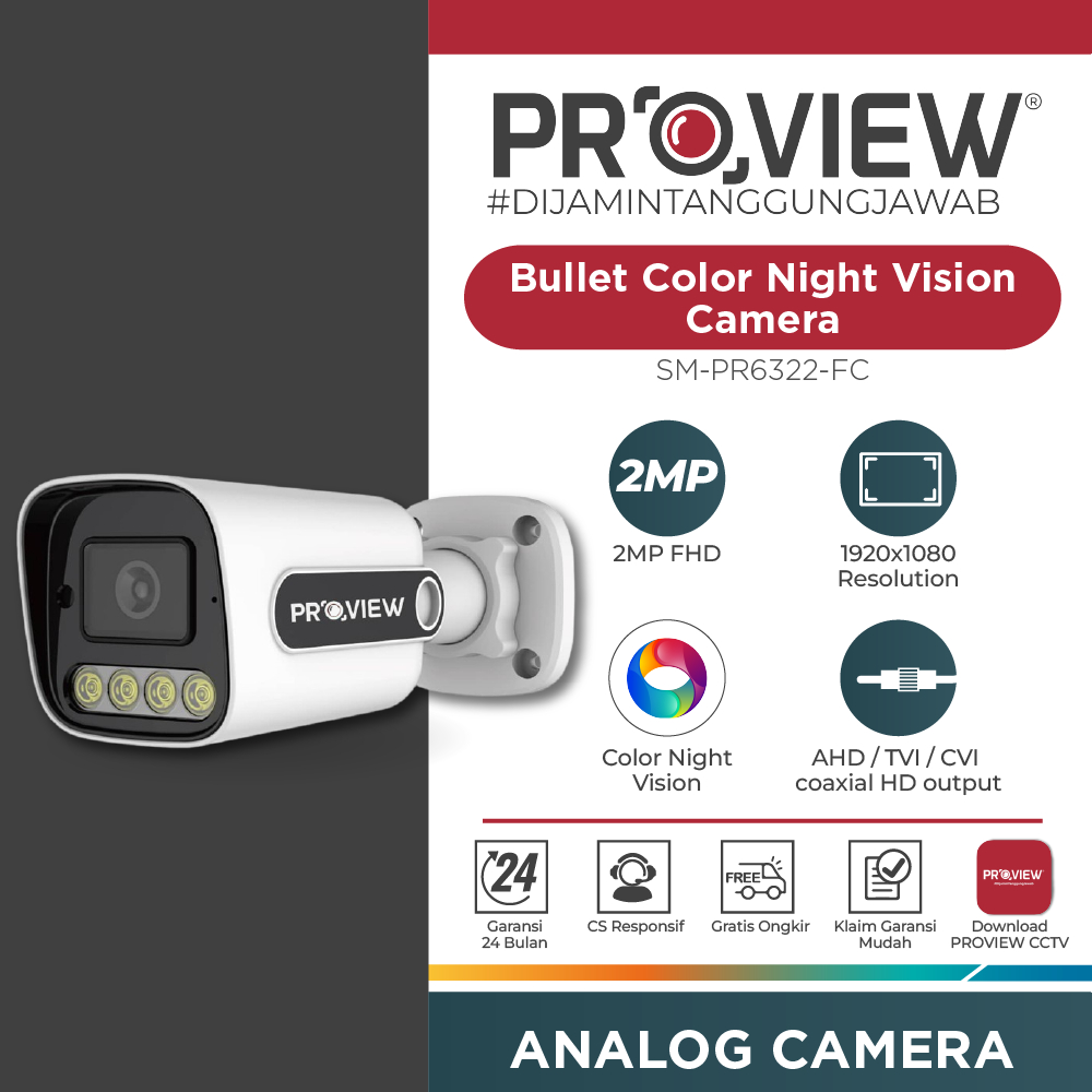 Jual PROVIEW Analog Indoor Camera 2MP 1080p Gambar HD IP66 Night Vision ...
