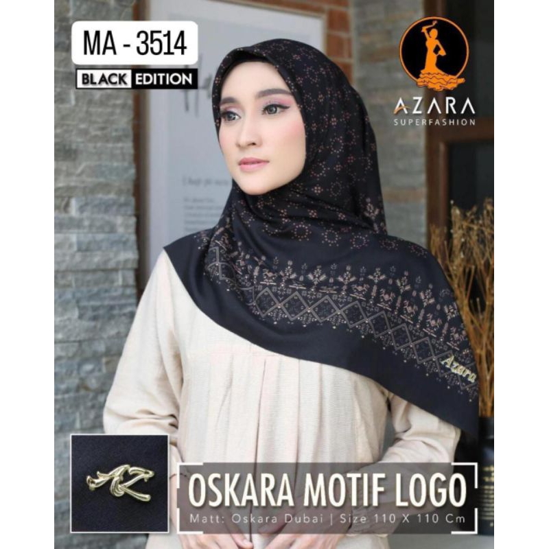 Jual AZARA Jilbab Segi Empat Motif Seri Khusus Warna Hitam Voal Motif ...