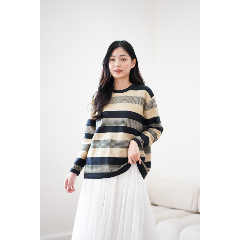 Jual COME Striped Knit Tops 039 (2 warna) - Atasan Blouse Knit Wanita Kasual | Shopee Indonesia