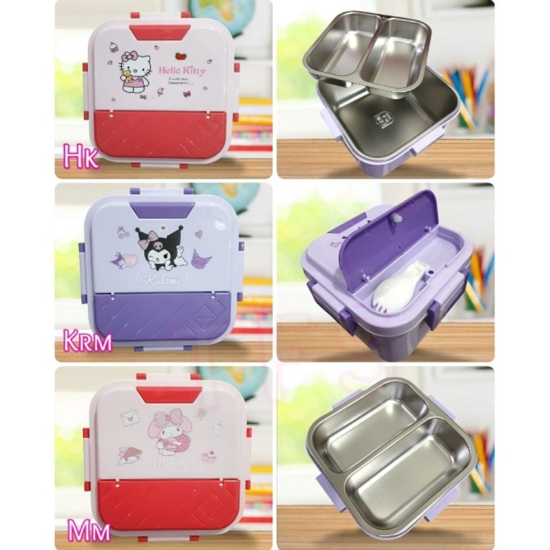 Jual CL Lunchbox kotak bekal TINGKAT 2 Stainless Kuromi Melody Hello Kitty Doraemon Cars 1300 ml ...